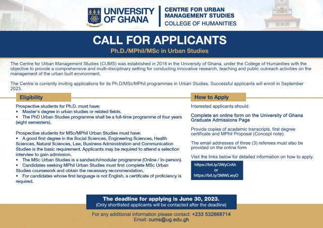 Call for Applicants: Ph.D./MPhil/MSc in Urban Studies | UG School of ...
